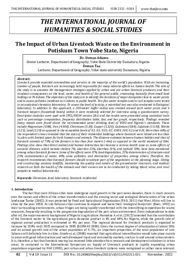 (PDF) The Impact of Urban Livestock Waste on the Environment in ...