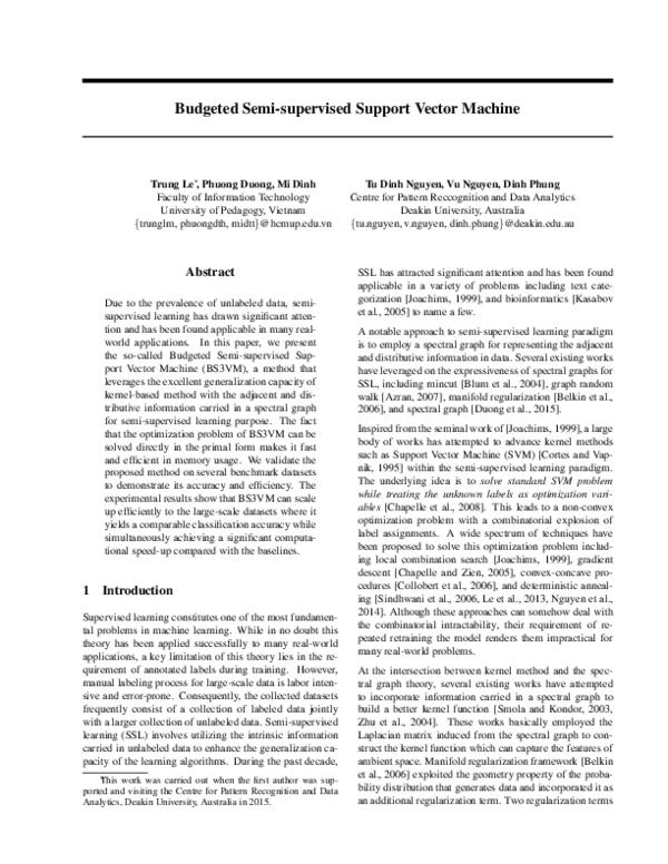 (PDF) Budgeted Semi-supervised Support Vector Machine
