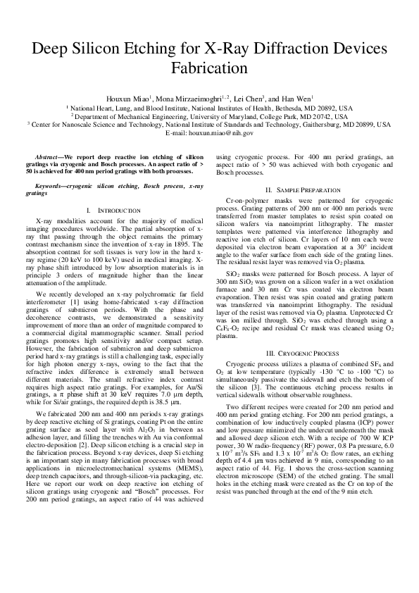 (PDF) Deep silicon etching for X-ray diffraction devices fabrication
