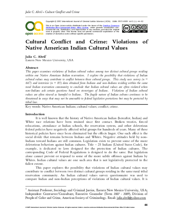 (PDF) Cultural Conflict and Crime : Violations of Native American ...