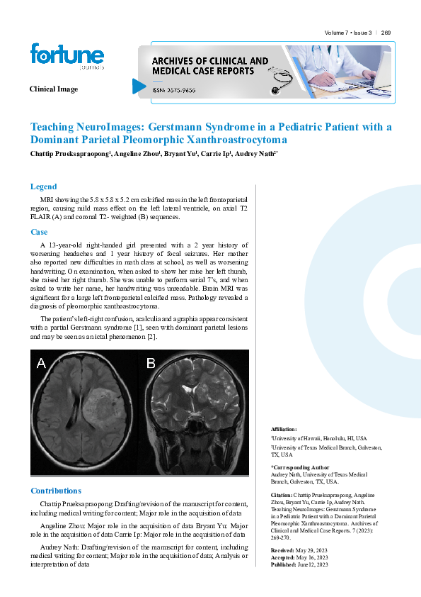 (PDF) Teaching NeuroImages: Gerstmann Syndrome in a Pediatric Patient ...