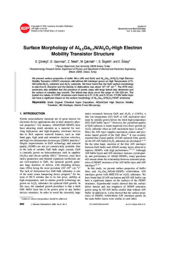 (PDF) Surface Morphology of Al0.3Ga0.7N HEMT Structures