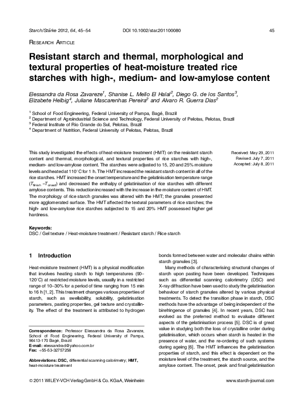 (PDF) Resistant starch and thermal, morphological and textural properties of heat-moisture ...