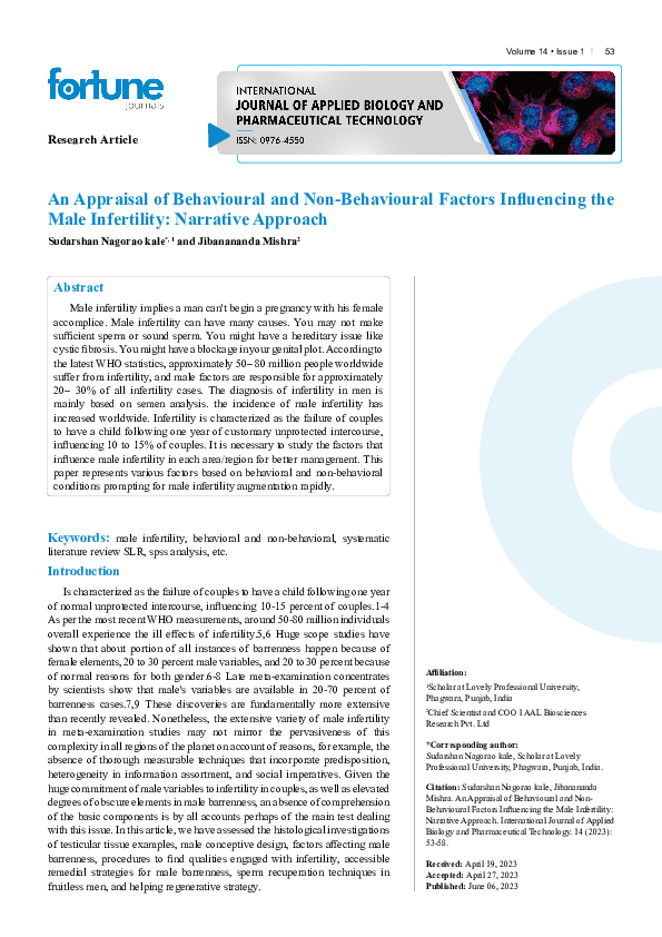 (PDF) An Appraisal of Behavioural and Non-Behavioural Factors Influencing the Male Infertility ...