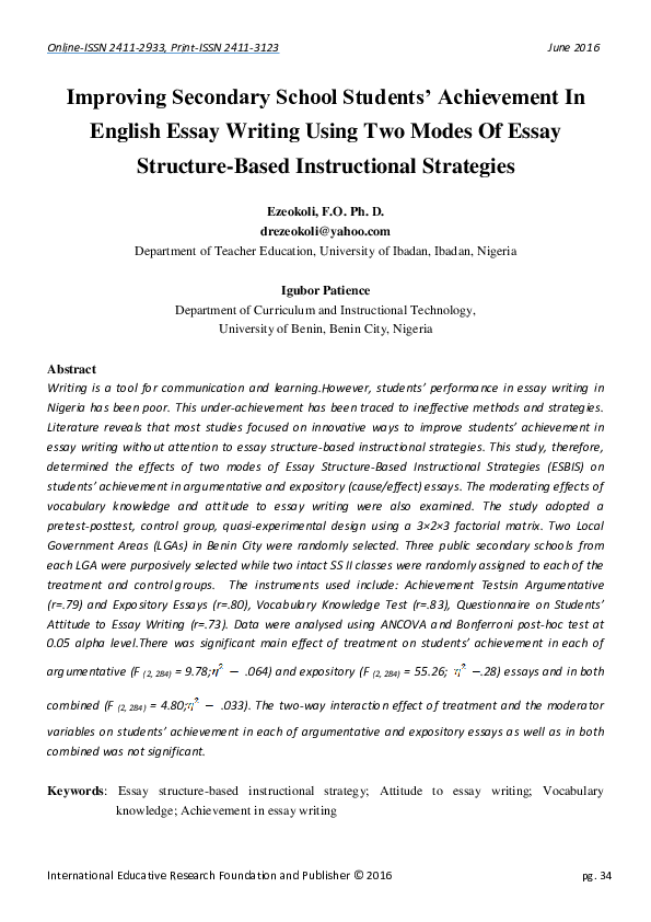 (PDF) Improving Secondary School Students’ Achievement In English Essay ...