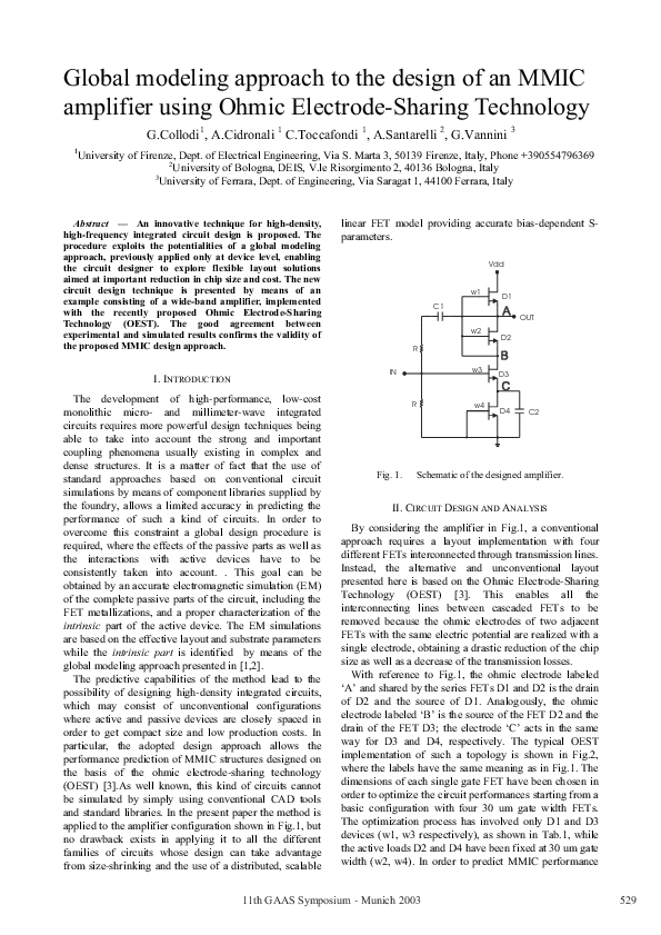 (PDF) Global modeling approach to the design of an MMIC amplifier using Ohmic Electrode-Sharing ...