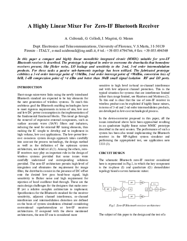 (PDF) A Highly Linear Mixer For Zero-IF Bluetooth Receiver