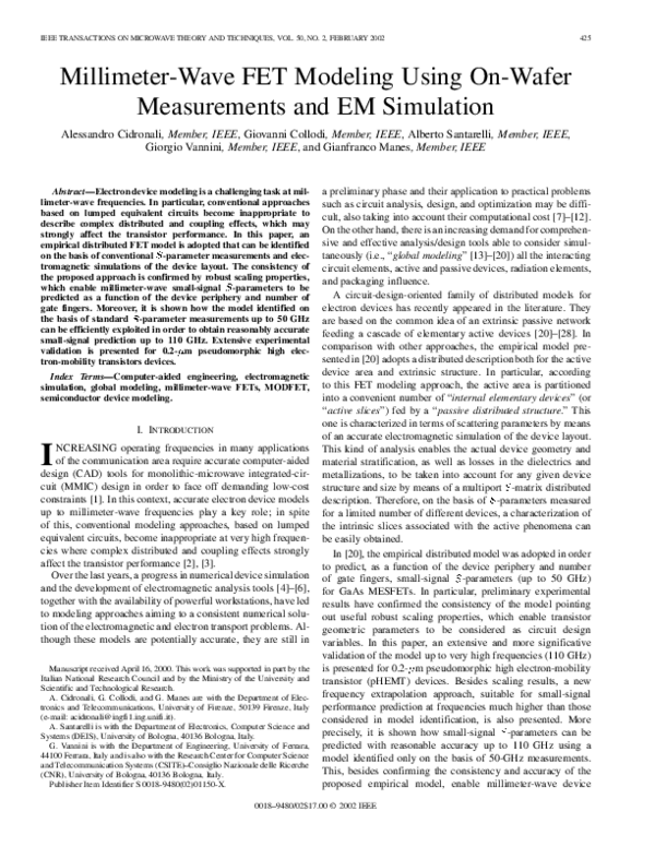 (PDF) Millimeter-wave FET modeling using on-wafer measurements and EM simulation