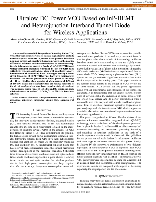(PDF) Ultralow DC power VCO based on InP-HEMT and heterojunction ...