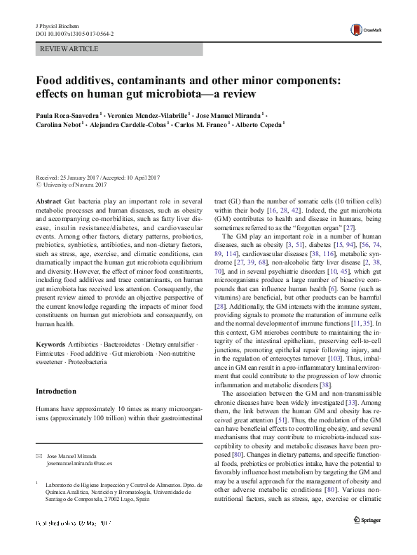 (PDF) Food additives, contaminants and other minor components: effects ...