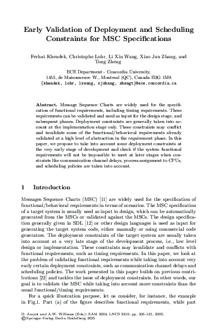 (PDF) Early Validation of Deployment and Scheduling Constraints for MSC Specifications