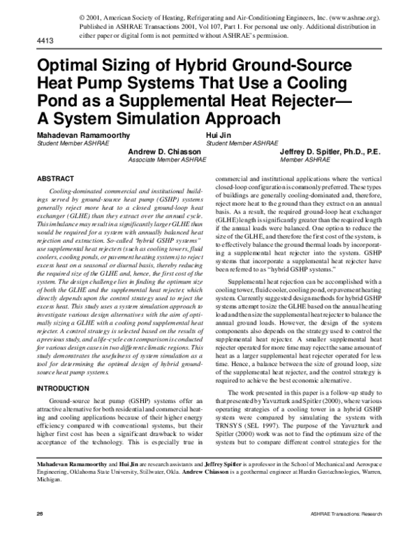 (PDF) Optimal sizing of hybrid ground-source heat pump systems that use a cooling pond as a ...