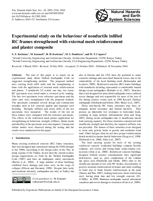 (PDF) Experimental study on the behaviour of nonductile infilled RC frames strengthened with ...