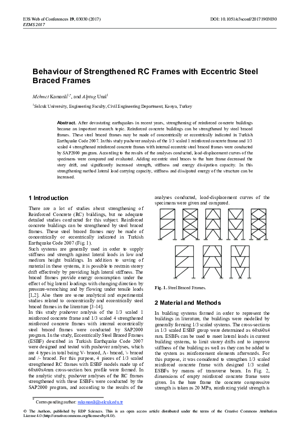 Pdf Behaviour Of Strengthened Rc Frames With Eccentric Steel Braced Frames
