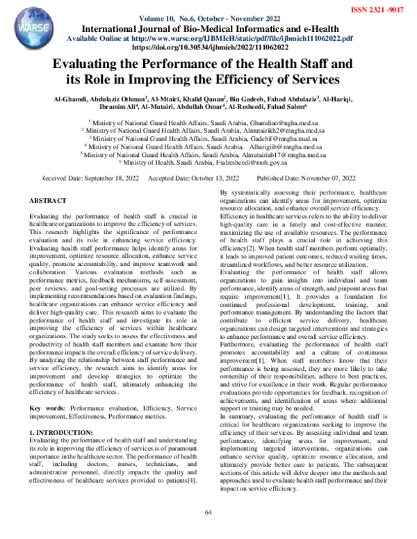 (PDF) Evaluating the Performance of the Health Staff and its Role in ...