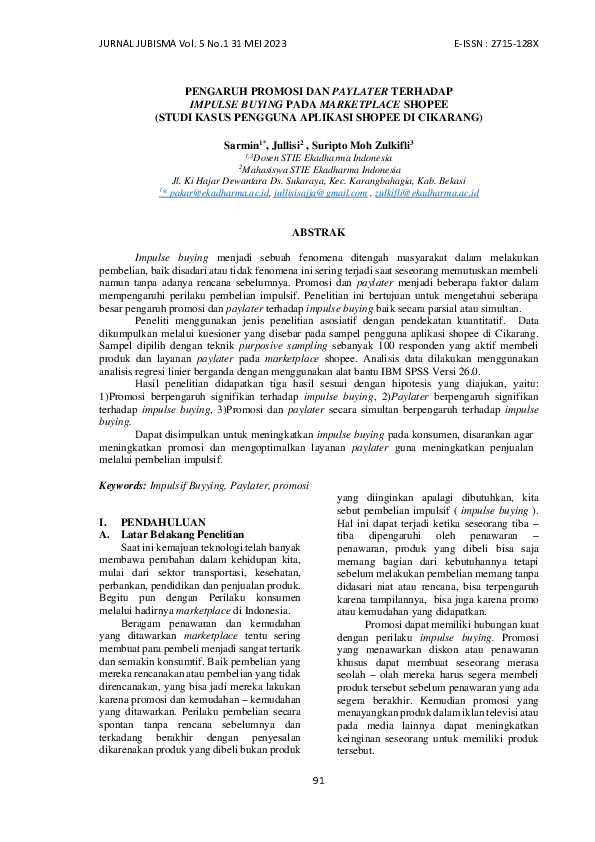 (PDF) Pengaruh Promosi Dan Paylater Terhadap Impulse Buying Pada Marketplace Shopee (Studi Kasus ...