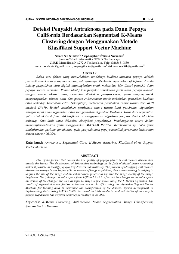 (PDF) Deteksi Penyakit Antraknosa pada Daun Pepaya California Berdasarkan Segmentasi K-Means ...
