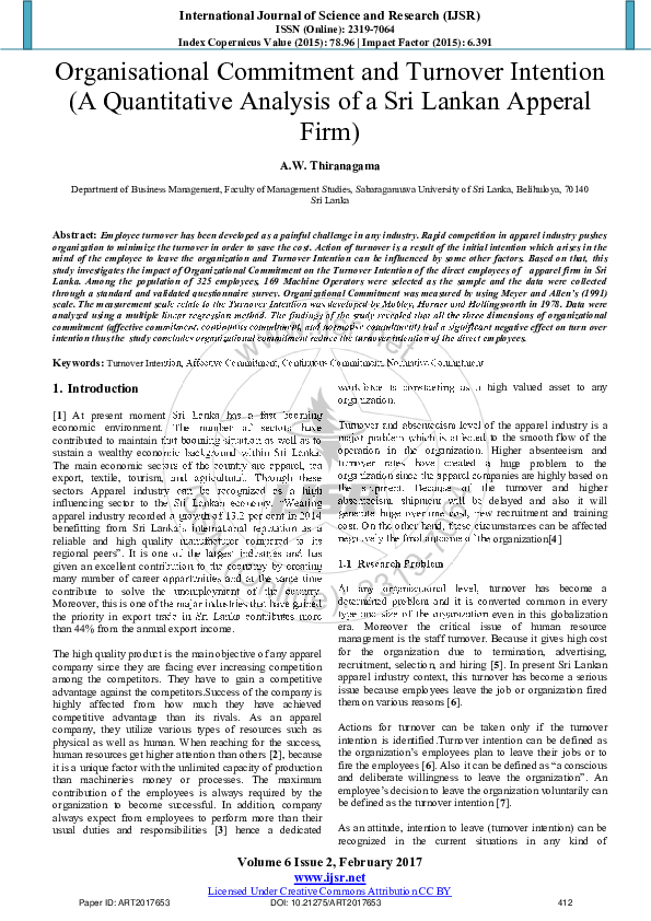 (PDF) Organizational Commitment and Turnover Intentions: Impact of Employee’s Training in ...
