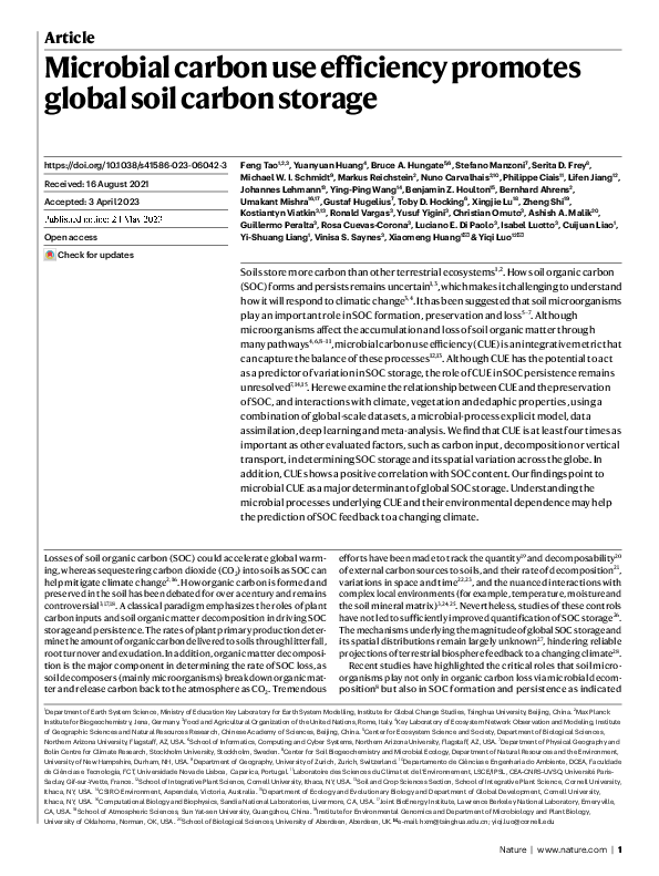 (PDF) Microbial carbon use efficiency promotes global soil carbon storage