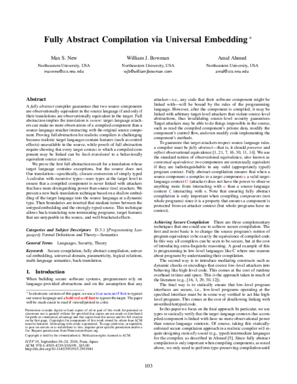 (PDF) Fully abstract compilation via universal embedding