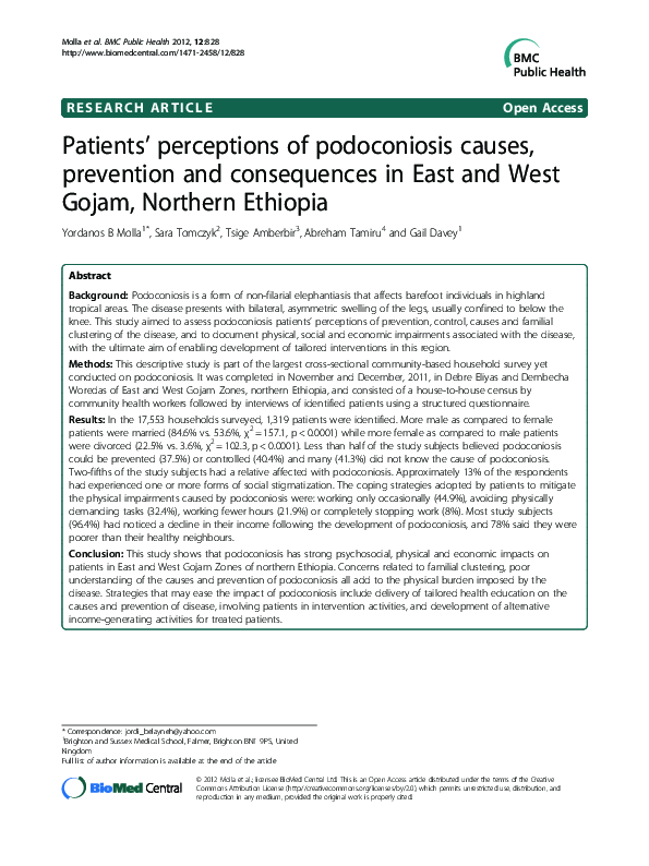(PDF) Patients’ perceptions of podoconiosis causes, prevention and ...