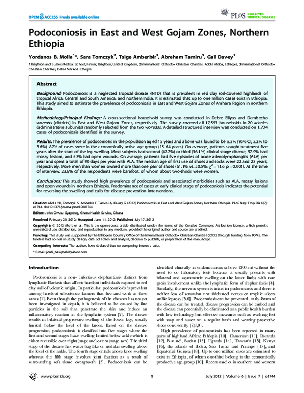 (PDF) Podoconiosis in East and West Gojam Zones, Northern Ethiopia