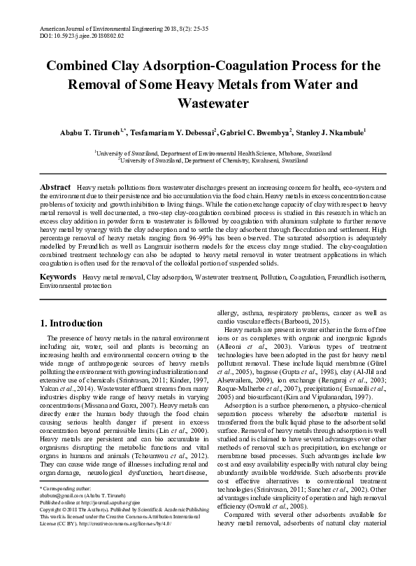 (PDF) Combined Clay Adsorption-Coagulation Process for the Removal of Some Heavy Metals from ...