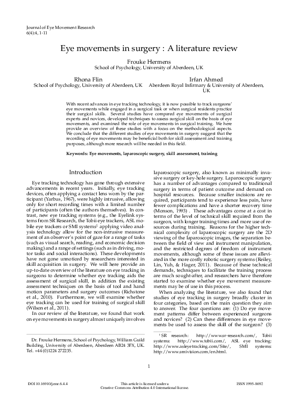 (PDF) Eye movements in surgery : A literature review | IRFAN AHMED - Academia.edu