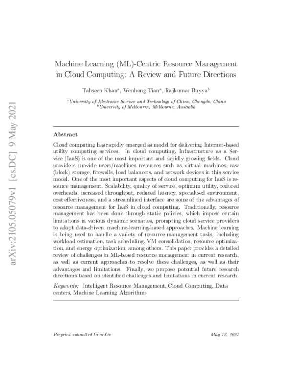 (PDF) Machine learning (ML)-centric resource management in cloud ...