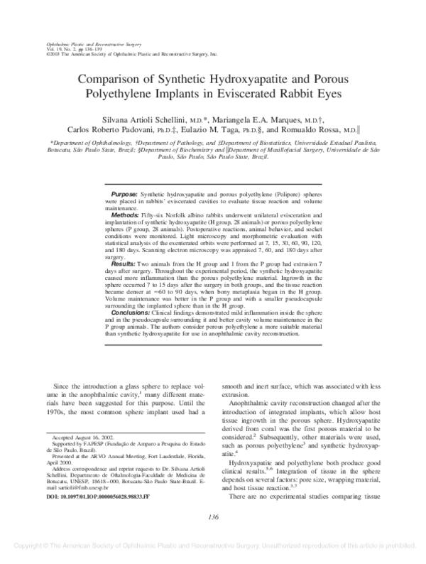 (PDF) Comparison of synthetic hydroxyapatite and porous polyethylene ...