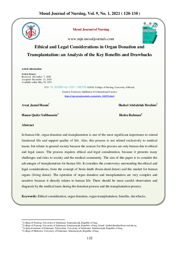 (PDF) Ethical and Legal Considerations in Organ Donation and Transplantation: an Analysis of the ...