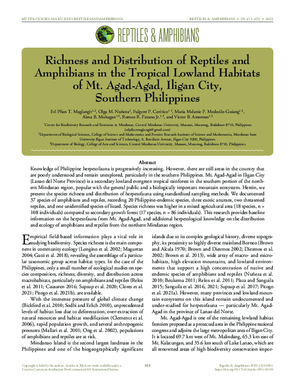 (PDF) Richness and distribution of reptiles and amphibians in the ...