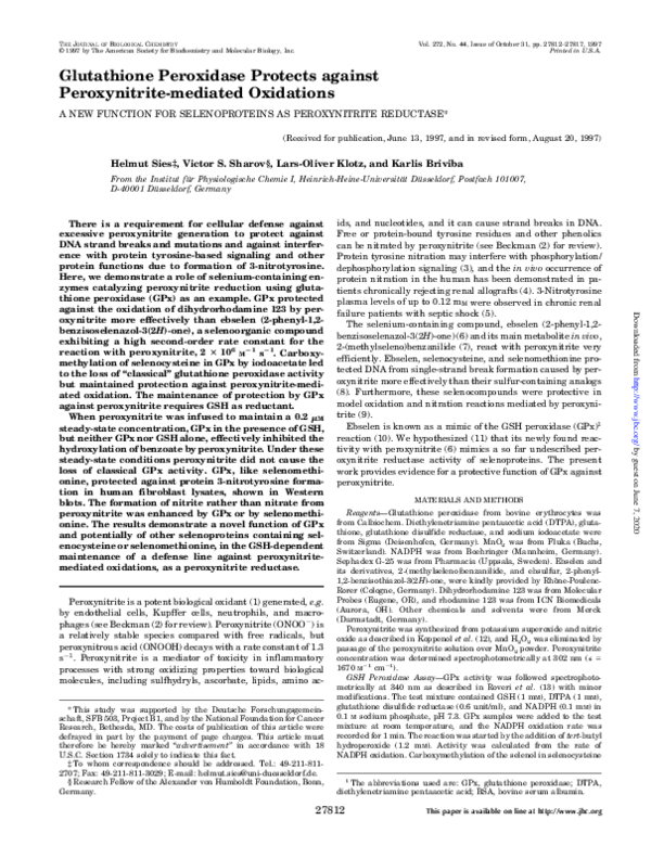 (PDF) Glutathione Peroxidase Protects against Peroxynitrite-mediated ...