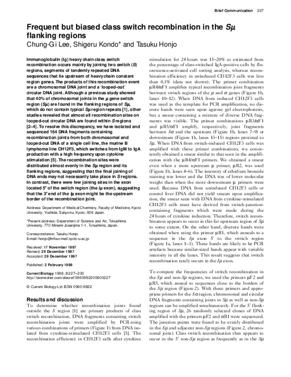 (PDF) Frequent but biased class switch recombination in the Sμ flanking ...