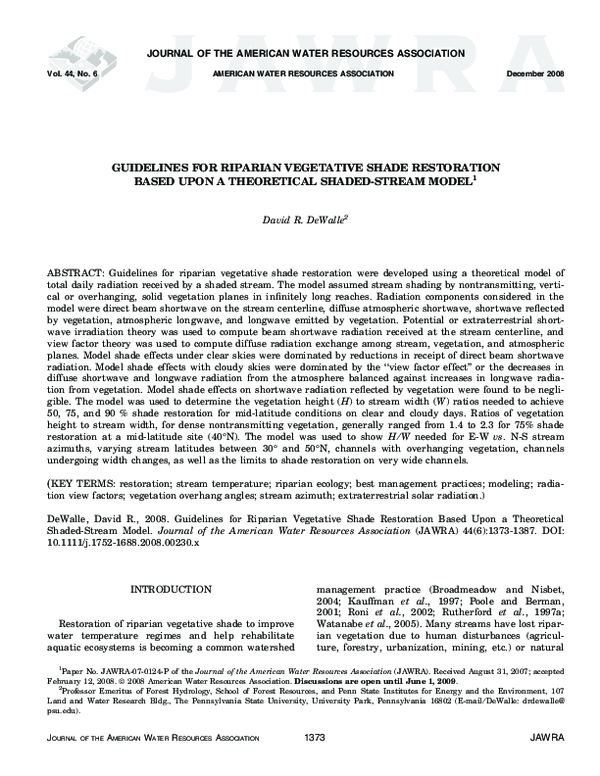 (PDF) Guidelines for Riparian Vegetative Shade Restoration Based Upon a ...