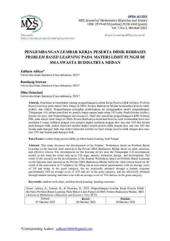 (PDF) Pengembangan Lembar Kerja Peserta Didik Berbasis Problem Based Learning Pada Materi Limit ...