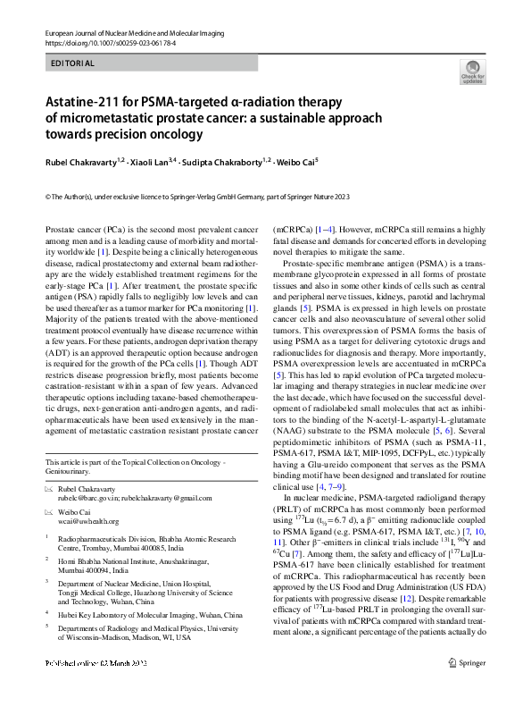 (PDF) Astatine-211 for PSMA-targeted α-radiation therapy of ...