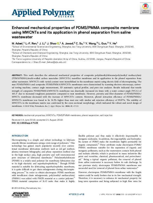 (PDF) Enhanced mechanical properties of PDMS/PMMA composite membrane ...
