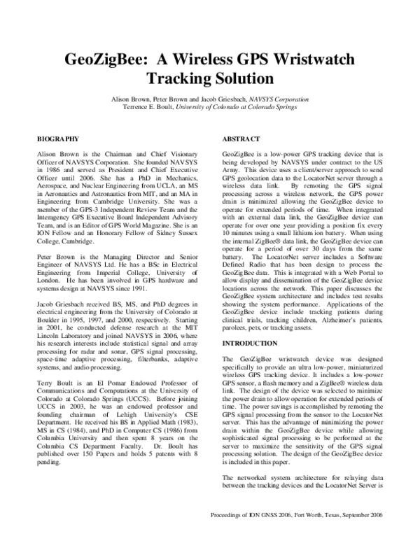 (PDF) GeoZigBee: A Wireless GPS Wristwatch Tracking Solution