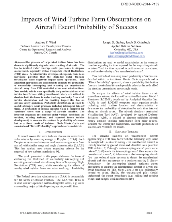 (PDF) Impacts of wind turbine farm obscurations on aircraft escort probability of success