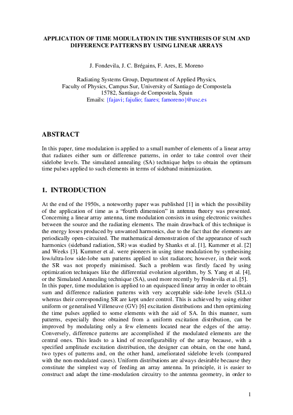 (PDF) Application of time modulation in the synthesis of sum and difference patterns by using ...