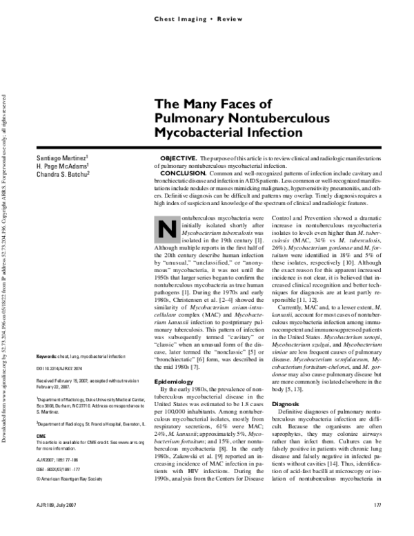 (PDF) The Many Faces of Pulmonary Nontuberculous Mycobacterial Infection