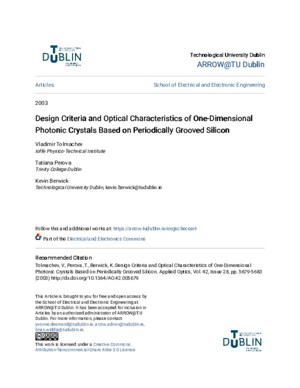 (PDF) Design Criteria and Optical Characteristics of One-Dimensional Photonic Crystals Based on ...