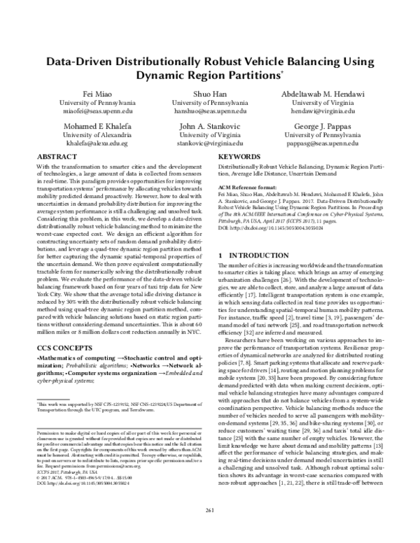 (PDF) Data-driven distributionally robust vehicle balancing using dynamic region partitions ...