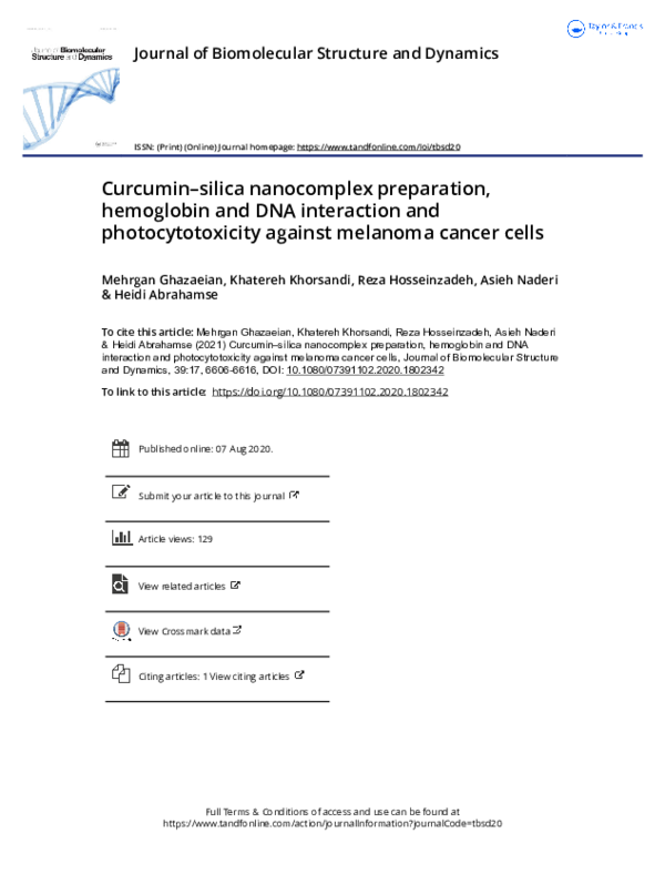 (PDF) Curcumin–silica nanocomplex preparation, hemoglobin and DNA ...