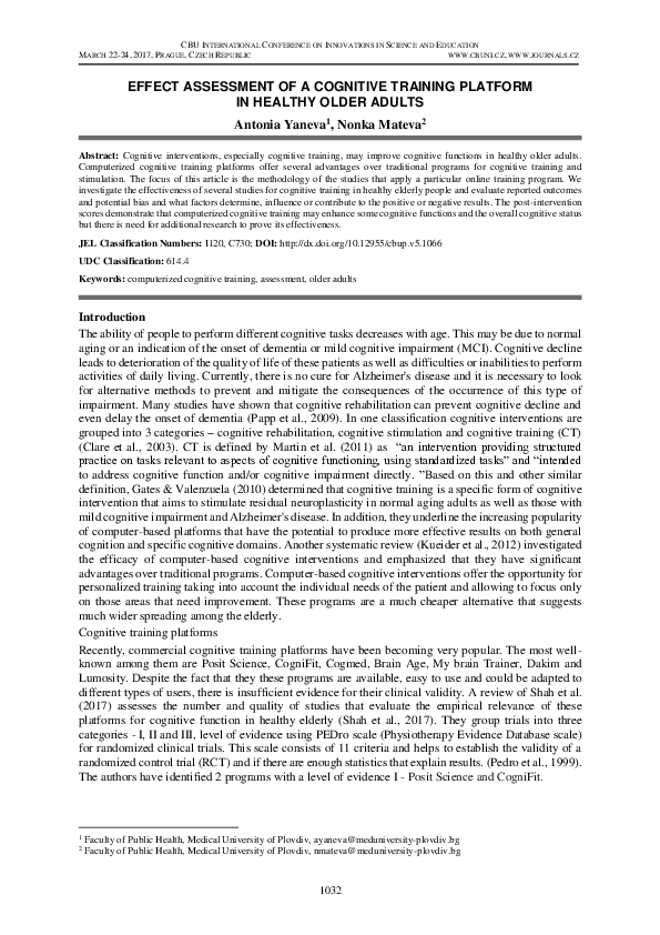 (PDF) Effect Assessment of a Cognitive Training Platform in Healthy Older Adults