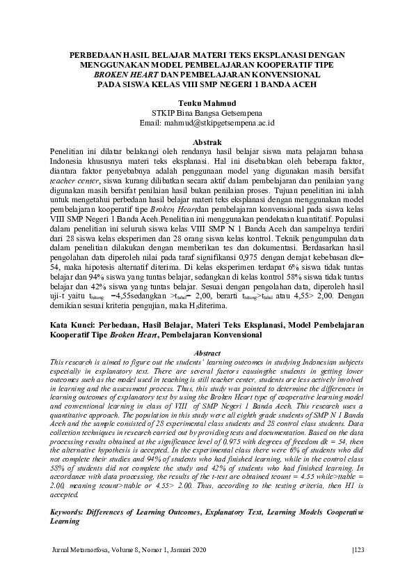 (PDF) Perbedaan Hasil Belajar Materi Teks Eksplanasi Dengan Menggunakan Model Pembelajaran ...