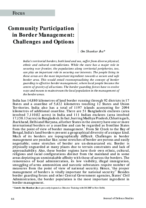 (PDF) Community Participation in Border Management: Challenges and Options