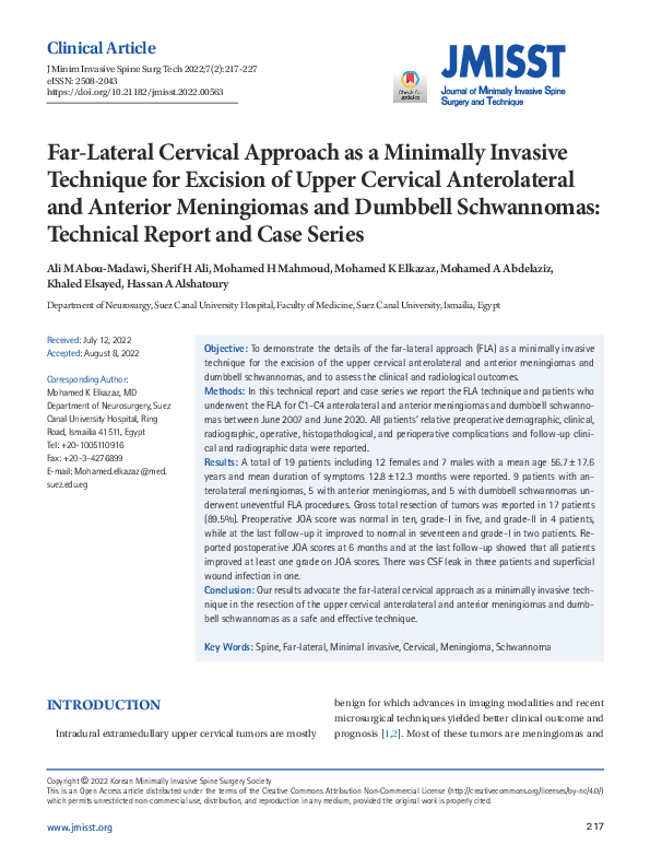 (PDF) Far-Lateral Cervical Approach as a Minimally Invasive Technique ...