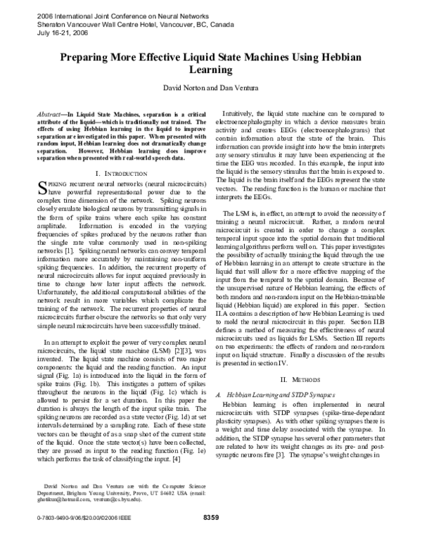 (PDF) Preparing More Effective Liquid State Machines Using Hebbian Learning